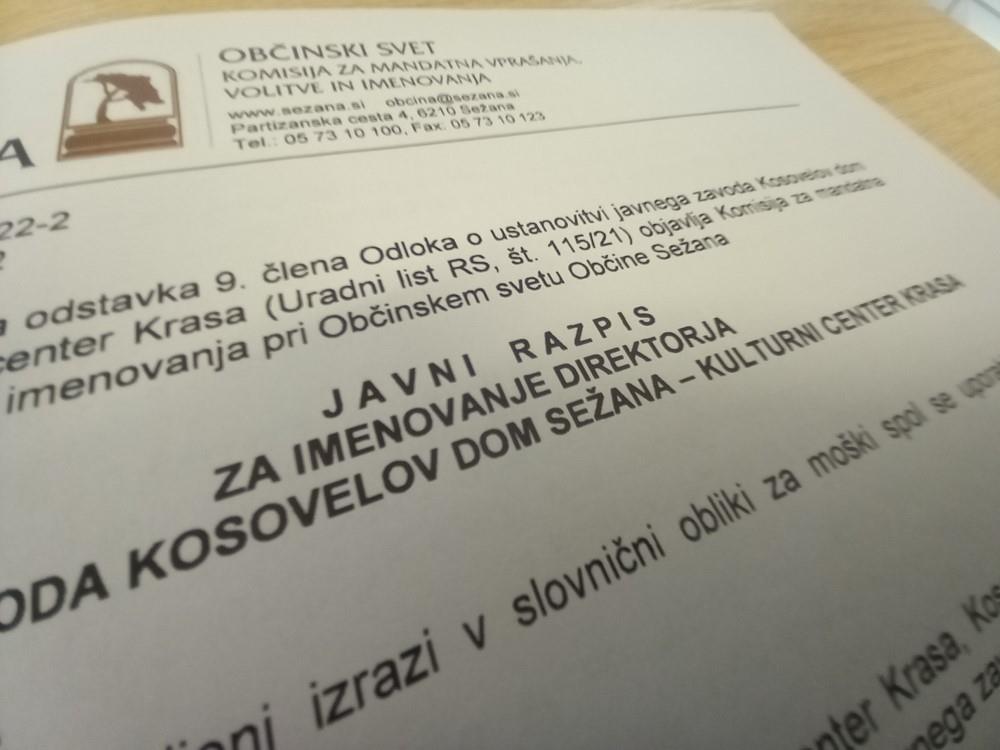 Javni razpis za imenovanje direktorja javnega zavoda Kosovelov dom ...